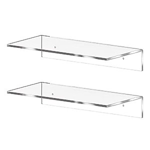 ULTECHNOVO 2Pcs Acrylic Floating Shelves Clear Wall Dispay Shelf Space Saving Wall Bookshelf Invisible Floating Organizer for Living Room Bedroom Home Office Transparent