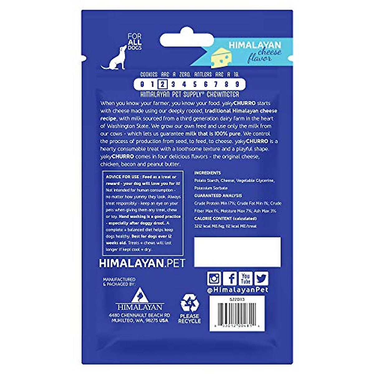 yaky CHURRO Himalaya Cheese Treats | Lactose Free | Gluten Free | Grain Free | USA MADE | for All Breeds | 4 CHURROs per Pouch | Original Cheese Flavor