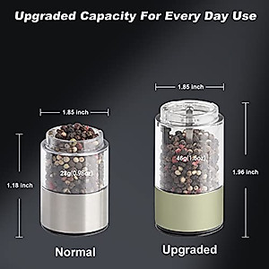 Electric Salt and Pepper Grinder Set - USB Rechargeable, Upgraded Capacity, Automatic One Hand Operation Salt and Pepper Mill Set with Led Light & Adjustable Coarseness Refillable - Sage