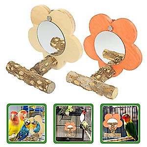 LUOZZY 2 Pcs Parrot Toy Wooden Bird Perch with Mirror Bird Cage Wood Perch Parrot Training Standing Rack for Pet Accessories