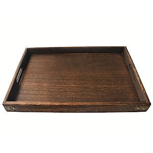 Wood Serving Tray with Handles, 16" Rustic Tray, Durable and Lightweight Paulownia Wood Nesting Tray