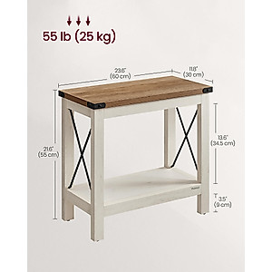 VASAGLE 2-Tier End Table, Side Table with Bottom Shelf, Nightstand for Small Spaces, for Living Room, Bedroom, Farmhouse Style, Rustic White and Honey Brown ULET235W01