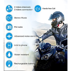 FreedConn 2pcs TCOM-SC Motorcycle Intercom Headset Speakers,2-3 Riders Helmet Bluetooth Intercom, Universal Communication Systems with Music Sharing/LCD Screen/FM Radio/Mobile Phone/GPS/Waterproof