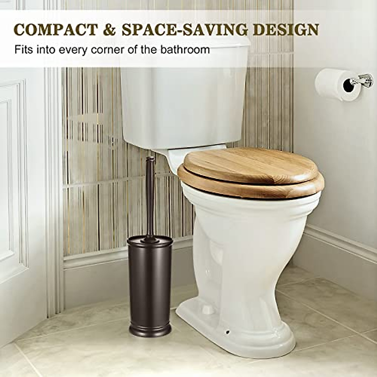 Toilet Bowl Brush Holder Set: Bathroom Deep Cleaning Toilet Scrubber Rim Cleaner with Caddy for Restroom Rv - Hidden Modern Elegant Toilet Clean Decorative Accessories - Bronze