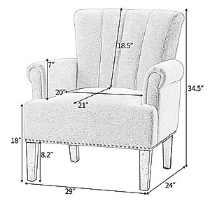 Living Room Chairs, Upholstered Chairs, Polyester Armchair Club Chair with Rivet Tufted Scroll Arm, Tufted Accent Chair for Bedroom and Living Room (Cream)