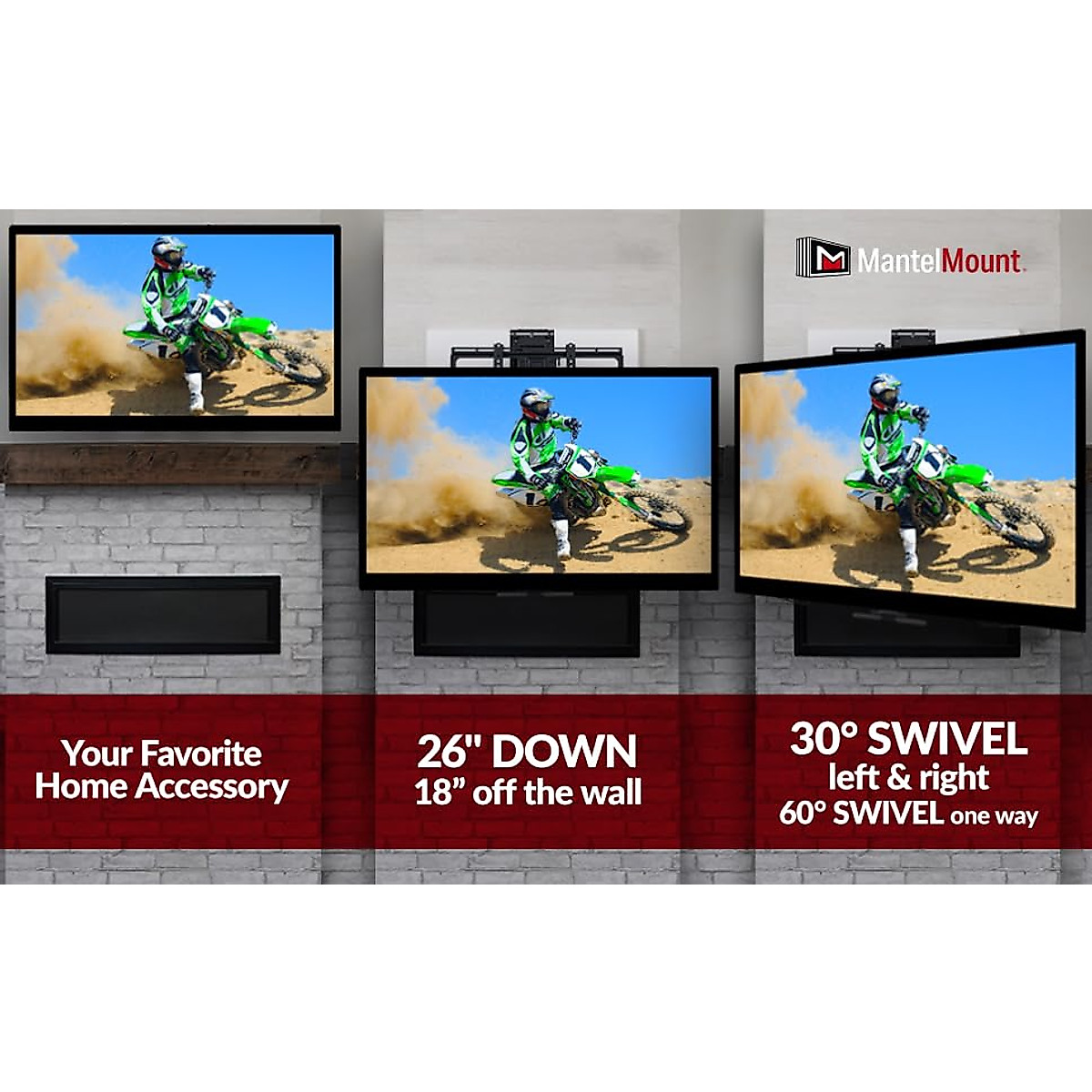 MantelMount MM700 Premier Fireplace TV Mount Pull Down Bracket for 50"-90" & 25-115 lb Televisions Above Mantel