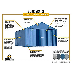 Arrow Shed Elite 12' x 16' Outdoor Lockable Gable Roof Steel Storage Shed Building, Blue Grey