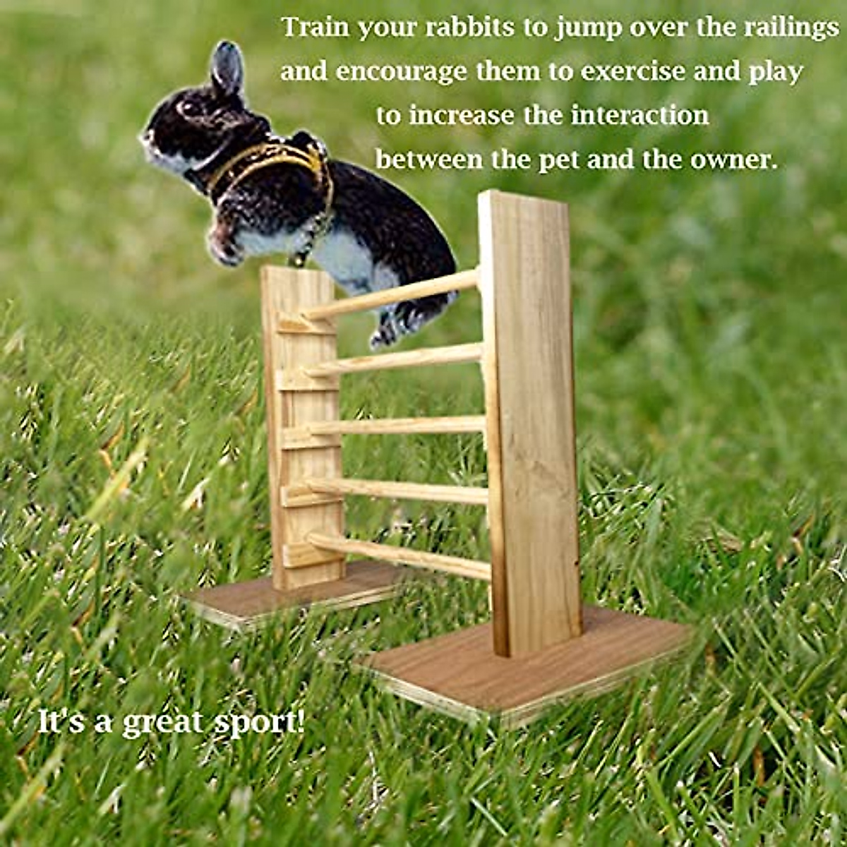 kathson Rabbit Jump Bar, Natural Wood Toy Set Adjustable Height Jump Hurdle Bar Rabbit Exercise Obstacle Training Games