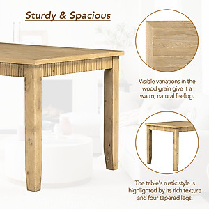 KLMM Rustic Solid Wood 6-Piece Dining Table Set with PU Leather Upholstered Chairs and Bench,for DiningRoom LivingRoom Kitchen Use (Natural Wood Wash@PU Leather)