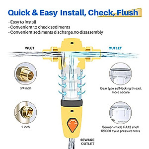 GOLDEN ICEPURE Backwash Spin Down Sediment Water Filter, 40 Micron Reusable Flushable Pre-Filtration System, 1" MNPT + 3/4" FNPT + 3/4"MNPT, BPA Free