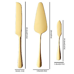 Wedding Cake Knife and Server Set, Little Cook 3PCS Cake Cutting Set for Wedding, includes 9.25" Cake Knife, 9" Cake Server and 6.7" Cake Pie Spatula, Stainless Steel Cake Cutter, Gold