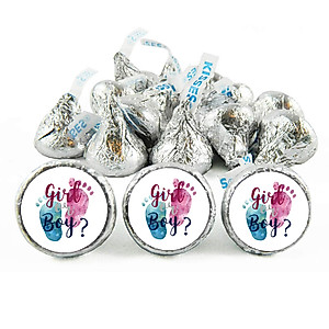 180 Chocolate Drop Labels Stickers-Gender Reveal Footprints Kisses Labels for Baby Shower, Girl or Boy Baby Shower Favor Labels.