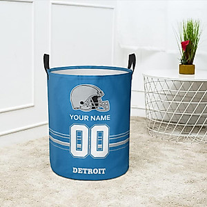 Football Collapsible Laundry Basket Merch with Handle, Custom Football Accessories Laundry Hamper with Name Number, Storage Basket Stuff for Bathroom, Game Day Gifts for Men Woman Fans Famliy