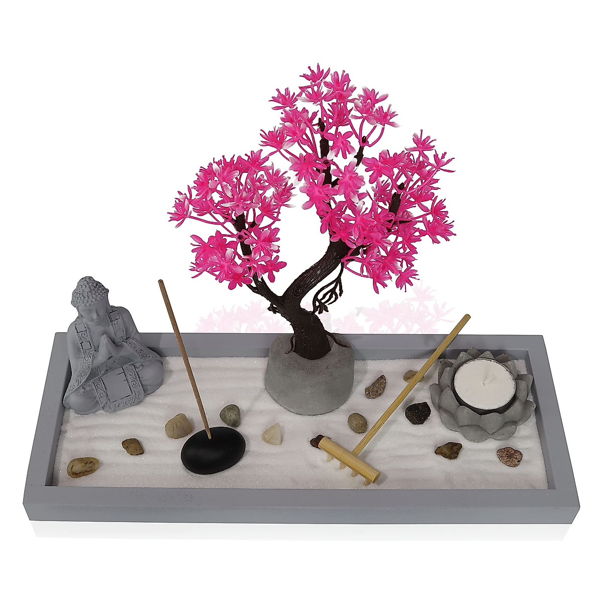 Zen Garden Incense Holder with a Mini Buddha Statue and a Tealight Candle Holder - Beautiful Zen Garden for Desk, Meditation Gifts, Zen Decor, and Japanese Art