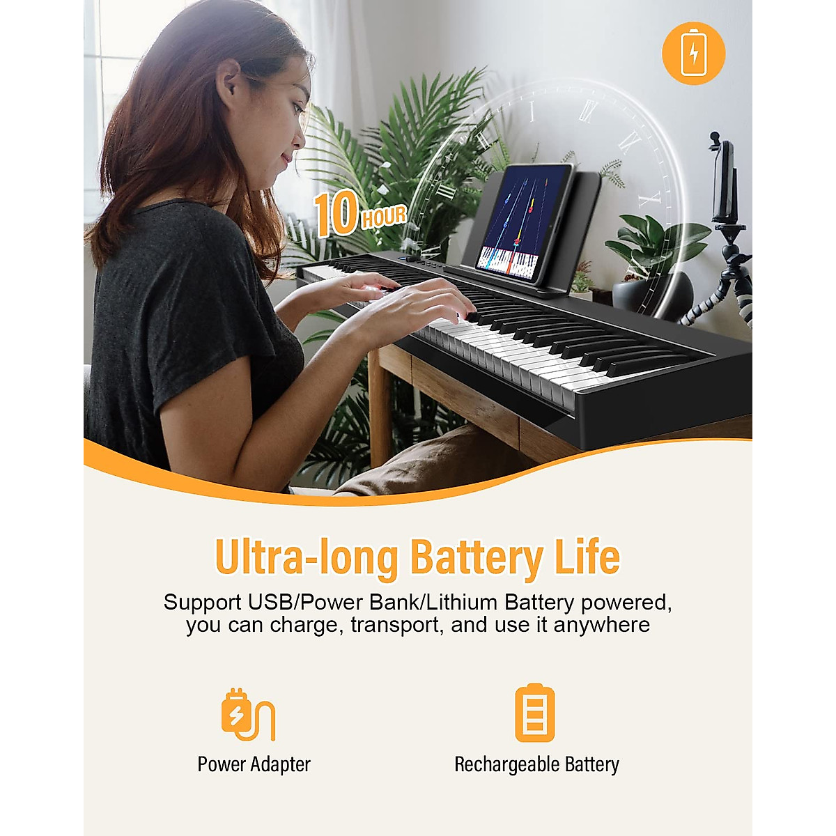 KONIX Folding Piano Keyboard, 88 Keys Full Size Semi-Weighted Foldable Piano, Portable Electric Keyboard Piano with Light Up Key, Sustain Pedal, Piano Stickers, Sheet Music Stand and Piano Bag, Black