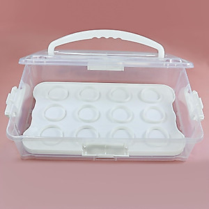 DIIRPPR White Plastic Cupcake And Cake Carrier - Stackable Cupcake Holder, Dessert Carrier For Full Size 17.2"x10.2" Cake Pans Or 12-Count Cupcake Tray, Cupcake Carrier & Cake Box (One Tier)
