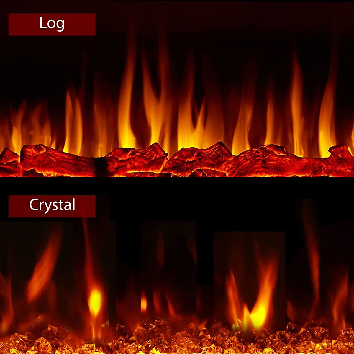 Homedex 50" Recessed Mounted Electric Fireplace Insert with Touch Screen Control Panel, Remote Control, 750/1500W, Log/Crystal Options