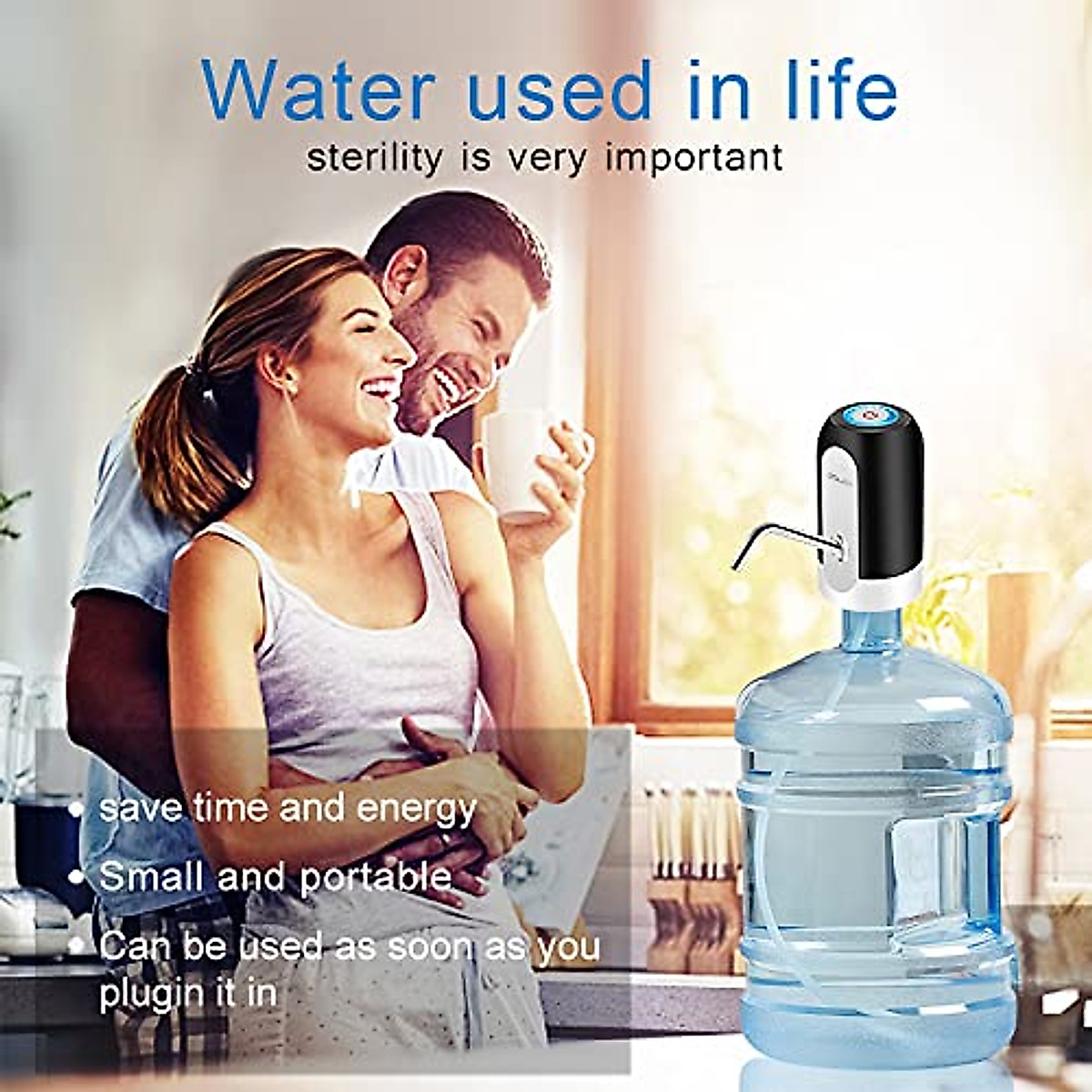M&R, Automatic Water Bottle Dispenser, Water Bottle Pump USB Rechargeable & Portable Water Bottle Pump Dispenser, for Office, Kitchen, Camping, Indoor and Outdoor Universal 2-5 Gallon Water Bottles