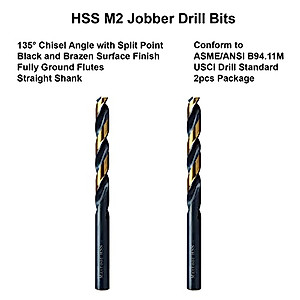 MAXTOOL No.8 2pcs Identical Jobber Length Drills Dia 0.199" HSS M2 Twist Drill Bits Wire Gauge Gage Numbered Straight Shank Drills; JBN02H10R08P2