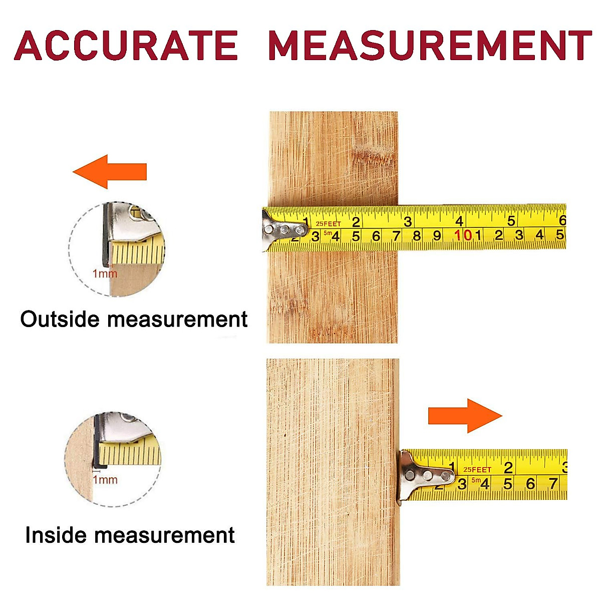 Zabiki Measuring Tape Measure, 25 Ft Easy to Read Decimal Retractable Dual Side Ruler with Metric and Inches, for Surveyors, Engineers and Electricians, with Magnetic Tip and Rubber Protective Casing