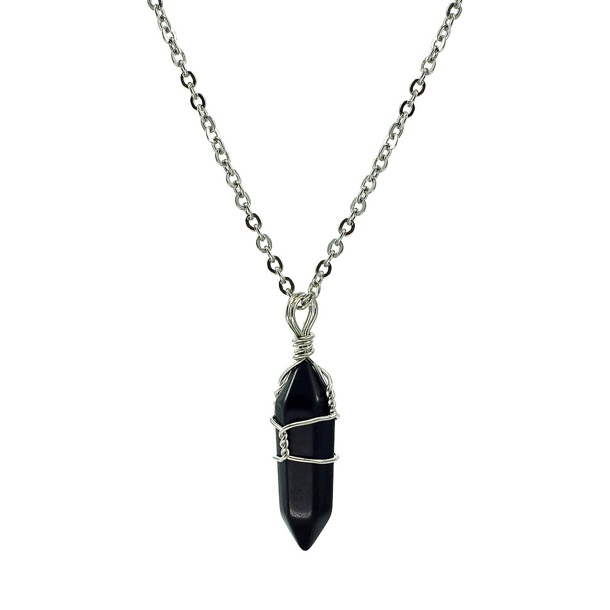 Paialco Hand Wired Black Onyx Crystal Point Healing Chakra Pendant Necklace