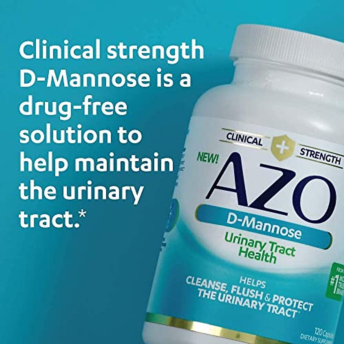 AZO D-Mannose Urinary Tract Health, Cleanse, Flush & Protect The Urinary Tract*, #1 Pharmacist Recommended Brand, Clinical Strength, Non-GMO, 120 Count