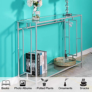 SSLine Toughened Glass Console Table,Clear Glass Accent Console Sofa Table,Entry Tables with Shelf for Hallway, Sofa Living Room,Narrow Spaces