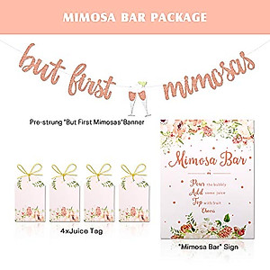 Mimosa Bar Sign But First Mimosas Banner Boho Floral Bridal Shower Decorations Rose Gold Baby Shower Graduation Decor Summer Brunch Bubbly Bar Themed Wedding Engagement Birthday Party Mimosa Bar Kit