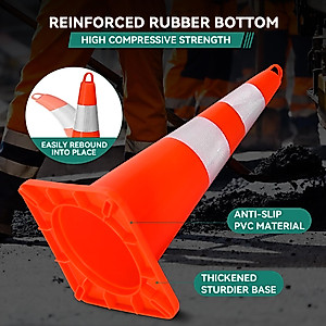 YITAHOME Traffic Cones 28 Inch (10 Pack), with 29.5FT Chain and Reflective Collars, PVC Orange Construction Cones, Safety Cones for Parking Lot, Home Road