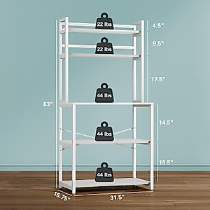Denkee Kitchen Bakers Rack, Industrial 5-Tier Microwave Oven Stand, Freestanding Kitche