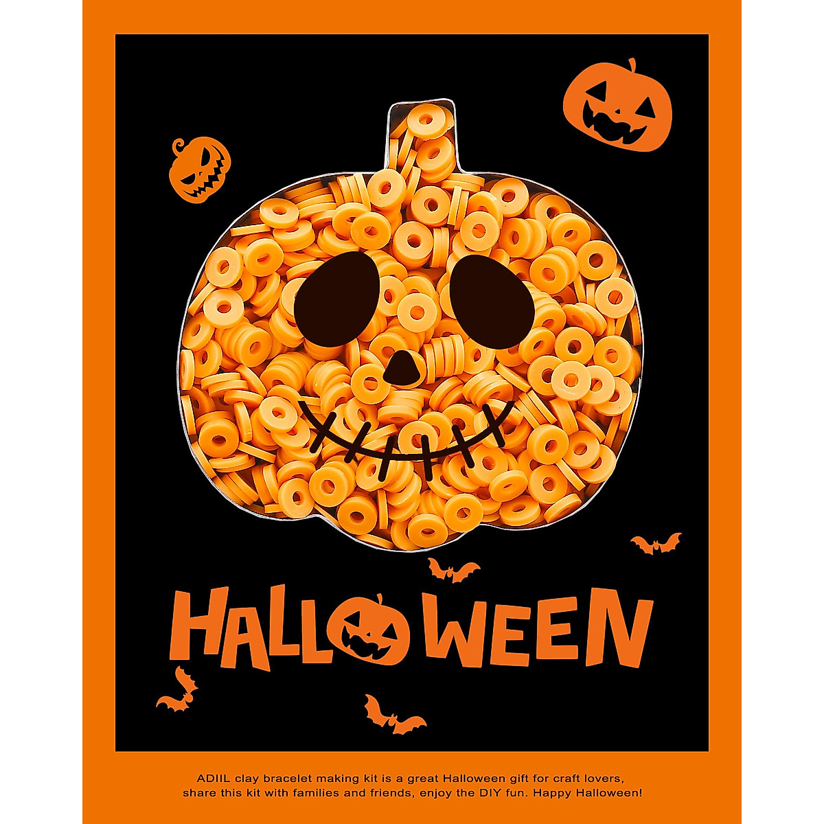 7200pcs Halloween Clay Beads Bracelet Making Kit, 10 Orange Purple Black Halloween Beads for Jewelry Making, Friendship Bracelet Kit Halloween Decorations Party Favors Crafts Gift for Women Adults