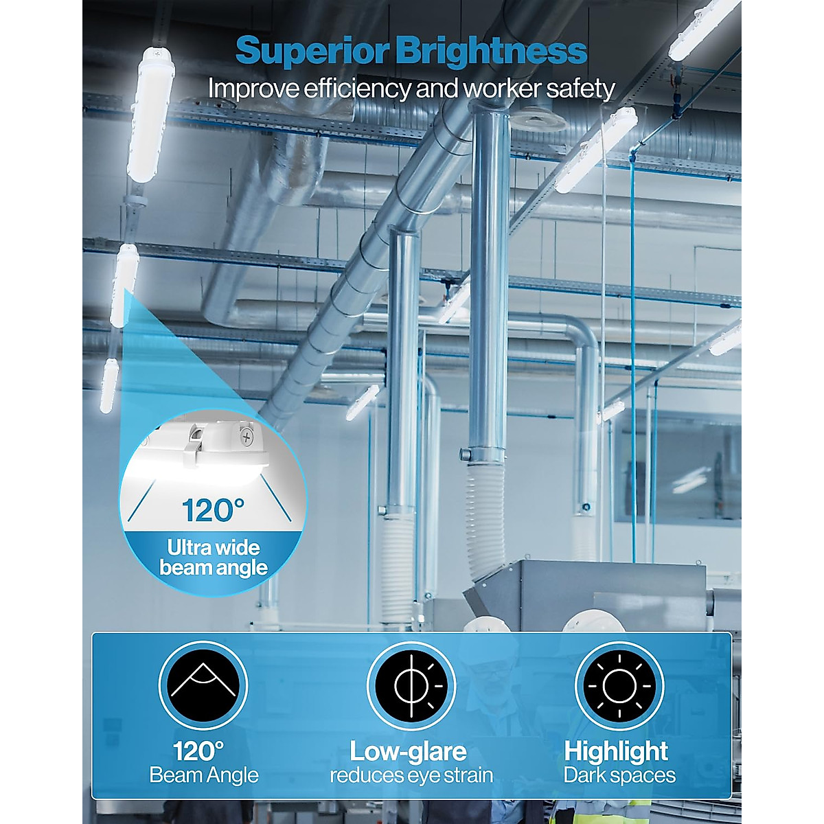Sunco 4ft LED Vapor Tight Light Indoor Fixture Proof for Shop Light Garage, Car Wash, Workshop, Warehouse, 7000 Lumens, 3500K/4000K/5000K Selectable, 38W/46W/54W Selectable, Dimmable - ETL