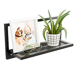 YEMNMFH 16 Inch Folding Wall Shelf - Modern Iron Foldable Wall Shelf, Mesh Panel Small Folding Shelf, Metal Wall Shelf for Home Decor, Fold Down Shelf for Bathroom,Kitchen,Bedroom,Office&Living Room