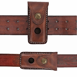 Tourbon EDC Leather Pocket Folding Knife Sheath 3.8 Inch Blade Carrier Holster Flashlight Holder Case for Belt