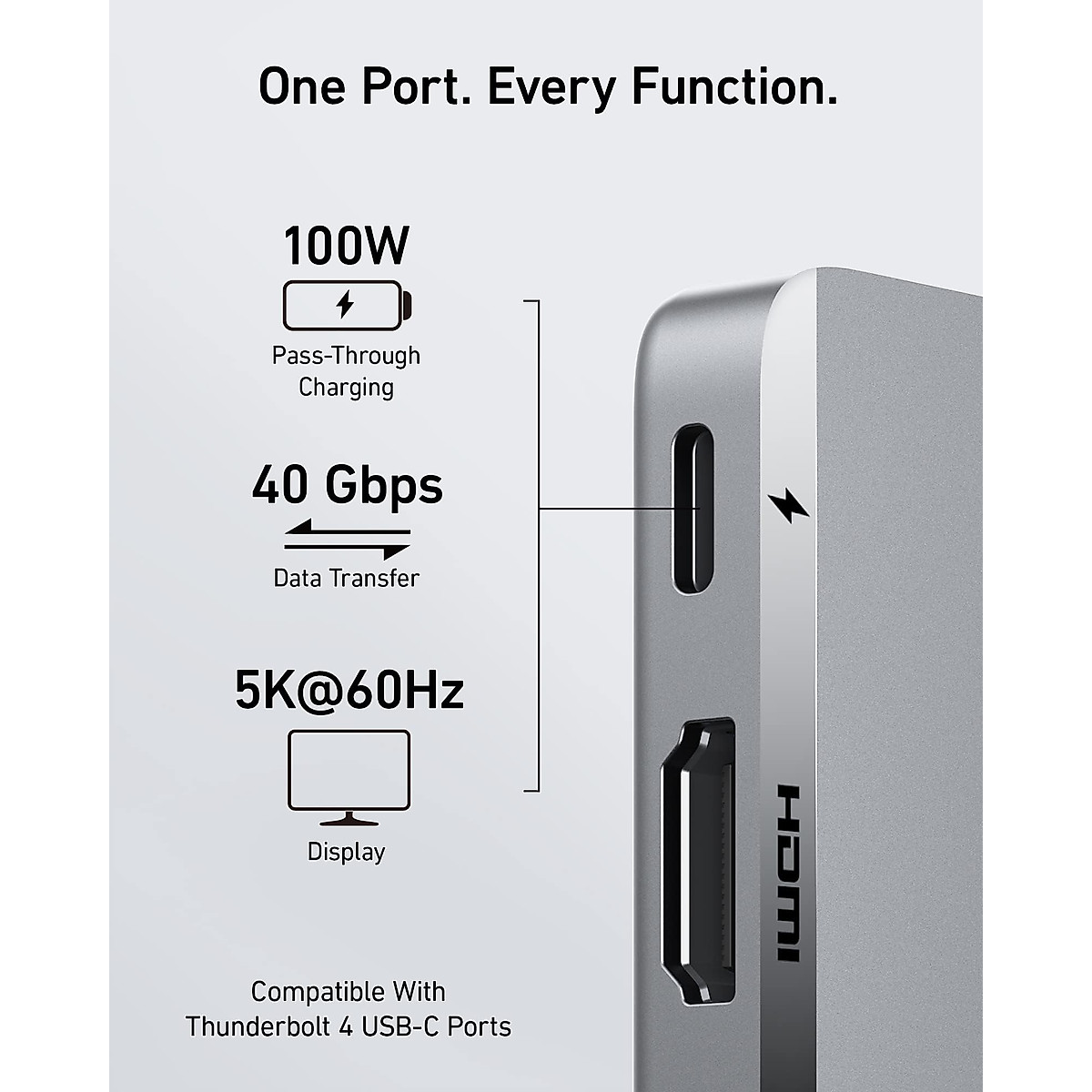 Anker USB C Hub for MacBook, Anker 547 USB-C Hub (7-in-2), Compatible with Thunderbolt 4 USB C Port, 4K HDMI, USB C and 2 USB A Data Ports for MacBook Pro 13 Inch, MacBook Air M1 / M2, and More