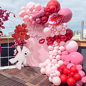 Pink Red Balloon Garland Arch Kit Macaron Pink Retro Pink Red Balloons Heart Lip Balloons for Valentines Mothers Day Bridal Shower Baby Shower Bachelorette Anniversary Party Decoration Supplies