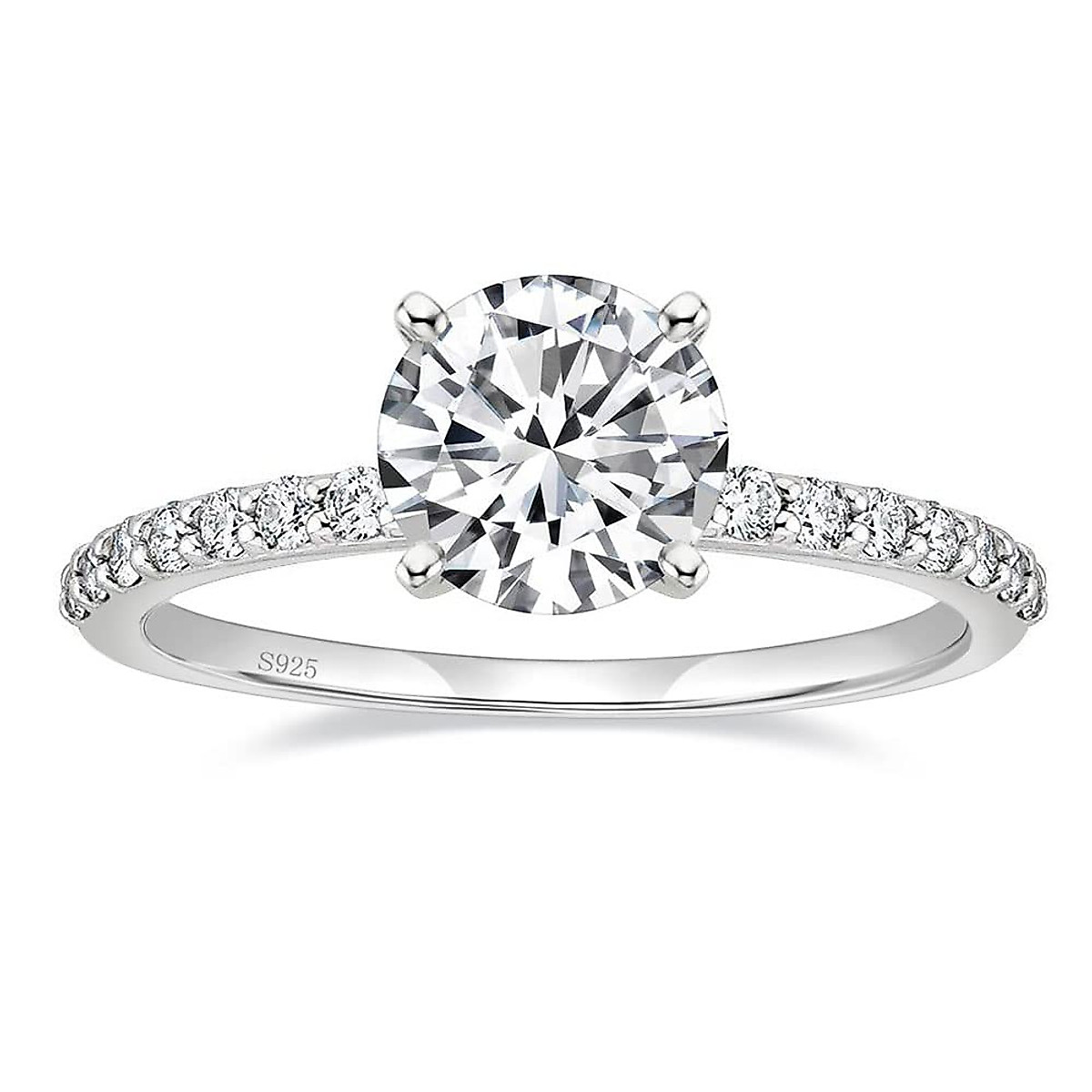 EAMTI 925 Sterling Silver 1.25 CT Round Solitaire Cubic Zirconia Engagement Ring Halo Promise Ring Size 7.5