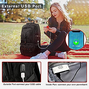 Tocode Laptop Backpack with USB Charging Port & Headphone Port, 17-Inch Fashional Computer School Backpack Water Resistant Business Bag Black Anti-theft Travel Backpacks for Men Women