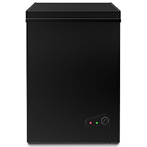 TABU Chest Freezer, 4.2 Cu Ft Deep Freezer with Removable Storage Basket, Black Top Open Door Freezer with 7 Level Adjustable Temperature, Compact Freezer with Top Open Door (Black)
