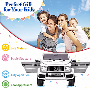 TOBBI 12V Kids' Electric Vehicle, Licensed Mercedes Benz G63 Electric Car for Kids, Kids Ride On Car Parents Remote Control, Openable Doors/Spring Suspension System/Music's Play & Led Lights-White