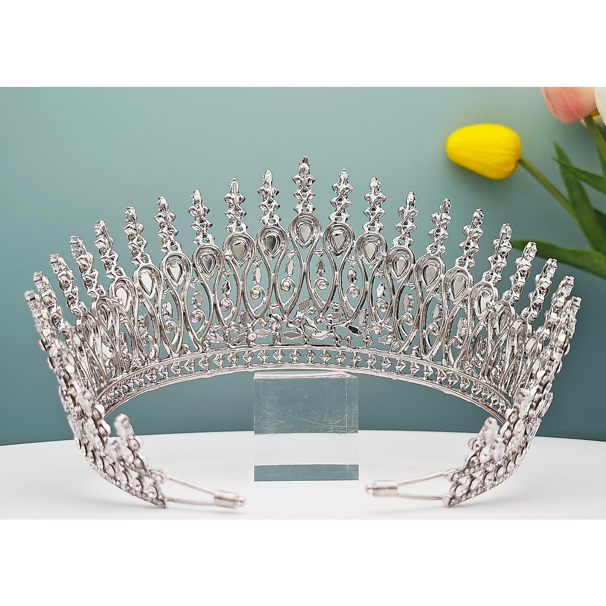 Tall Wedding Tiaras for Bride Large Queen Crowns 5A Cubic Zirconia Princess Bridal Headband Big Pageant Crown for Women Crystal Headpiece Silver Hair Accessories