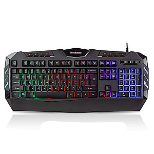 Brookstone USB Wired Gaming Keyboard with Multi-Color LED Backlit Keys and Numeric Keypad, Mac and PC Compatible (w/Palm Rest)