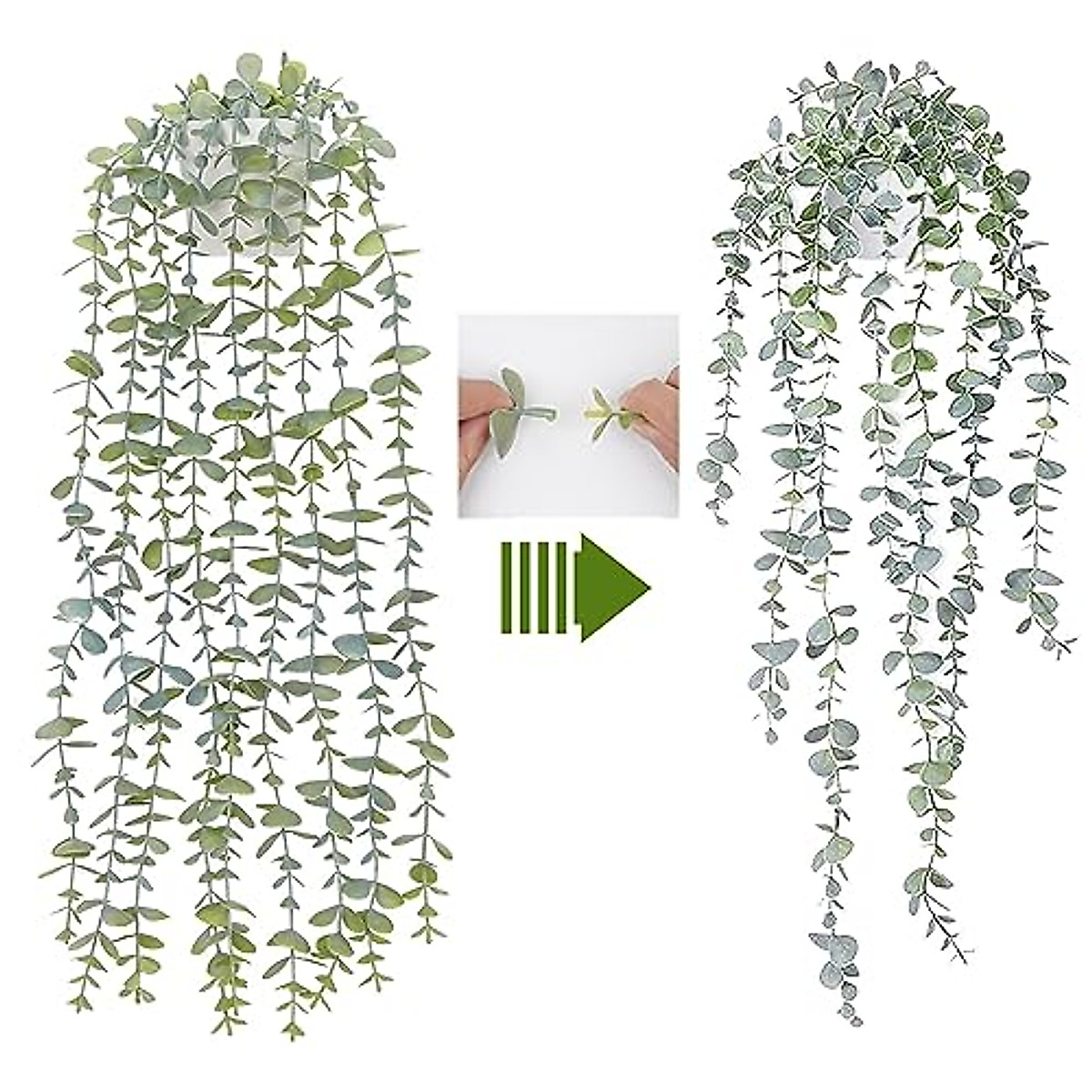 BLEUM CADE Fake Hanging Plants, 1pcs Sage Green Artificial Hanging Potted Plant, Faux Eucalyptus Hanging Plant Greenery for Wall Shelf Home Living Room Indoor Outdoor Decor
