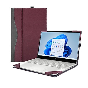 VEVOOD Laptop Cover for HP Envy x360 Laptop 15t /15z-XXX/ 15-ed/15-er/15-ep/15t-es100...All Inclusive Drop Case 15.6" PU Leather Inside Pocket Cover (15.6inch, red Wine)