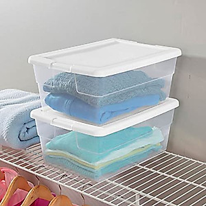 Sterilite 16 Qt Stackable Clear Plastic Storage Bin Tote Container Organizer with Handles & Indented White Lid for Organization and Storage (24 Pack)