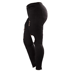 Andongnywell Womens Plus Size Ripped Pants Destroy Blue Denim Roll up Distressed Jeans Pants (Black,XX-Large)