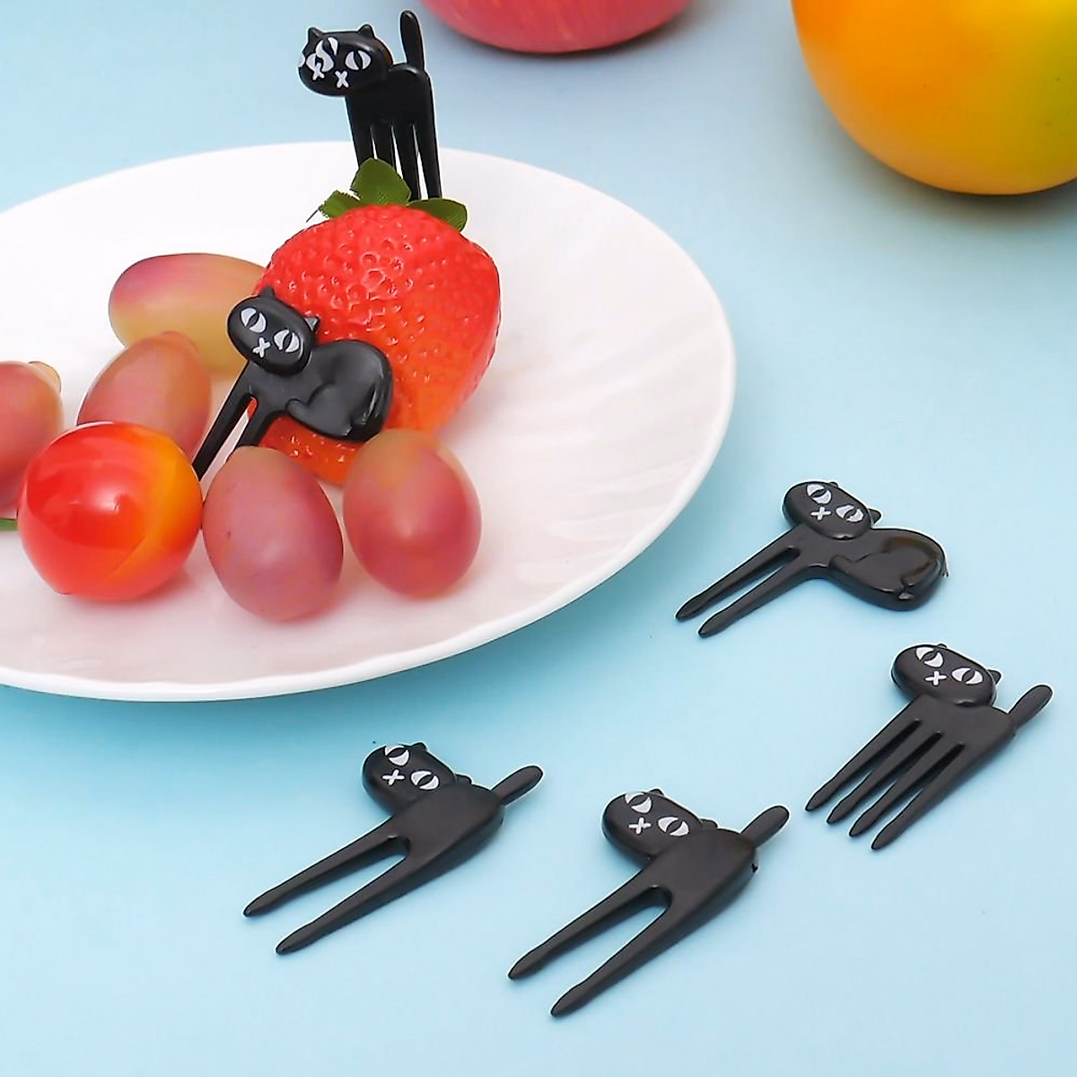 ICYANG Black Cat Food Picks for Fruit Cocktail Picks Bento Lunch Box Forks Decor Party Accessories Palillos Decorativos Comida Cute Animal Reusable Small 12 Pieces