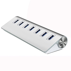 High Speed USB 2.0 Hub Premium 7-Port Portable Aluminum Hub with 60cm USB 2.0 Cable for iMac, MacBooks, PCs and Laptops