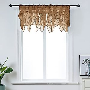 PearAge Ruffled Voile Semi Sheer Curtain Valance, Kitchen Living Room Shabby Chic Ruffle Valance Curtains, Girls Daughters Bedroom Cascade Window Valance Rust Brown 50x16 Inches