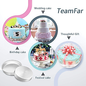 TeamFar 8 Inch Cake Pan, Stainless Steel Tiers Round Baking Cake Pans with Lids, Healthy & Heavy Duty, Dishwasher Safe & Easy Clean, Mirror Polish & Smooth Edge, Set of 4 (2 Pans + 2 Lids)